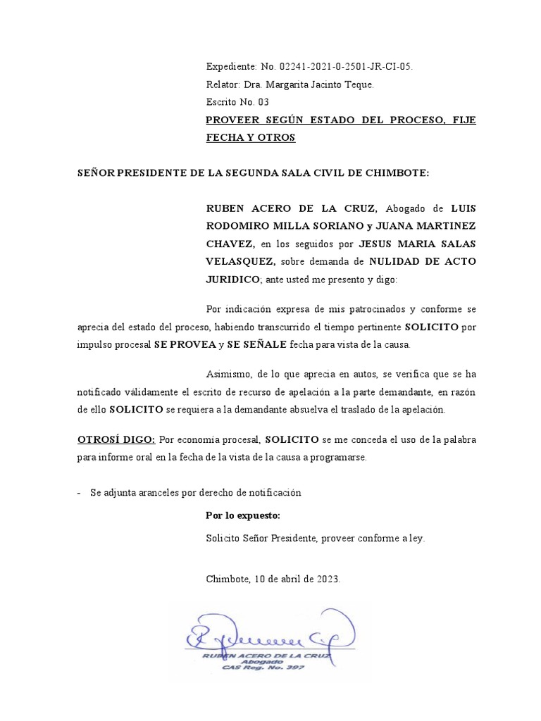 ESC 03 EXP 02241-2021 SOLICITO PROVEER y SEÑALE FECHA | PDF