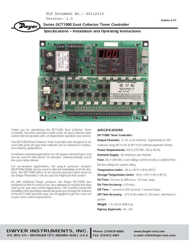Specifications - Installation and Operating Instructions Series DCT1000 ...