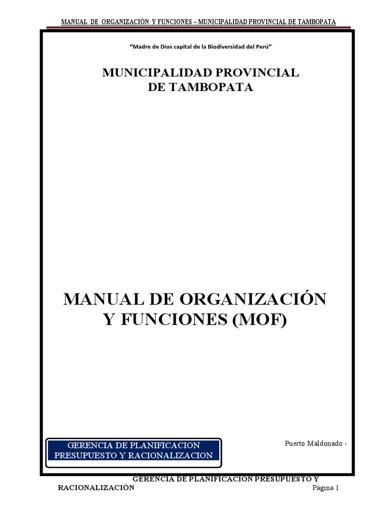 MANUAL DE ORGANIZACIÓN Y FUNCIONES Revisado | PDF | Gobierno local | Alcalde