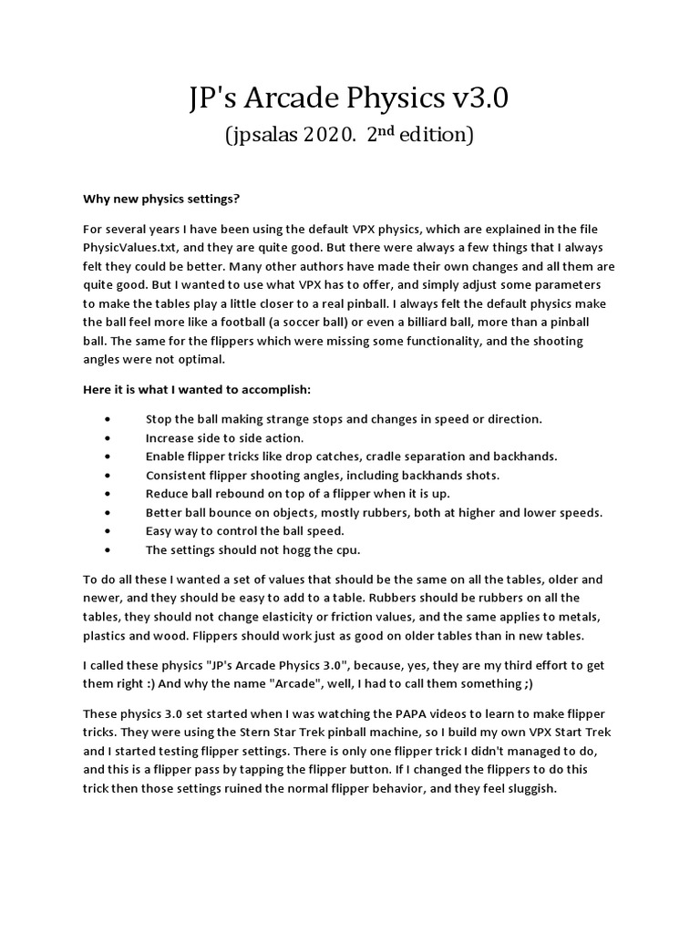 JP's Arcade Physics v3.0 2nd Edition | PDF | Mechanical Engineering | Physical Sciences