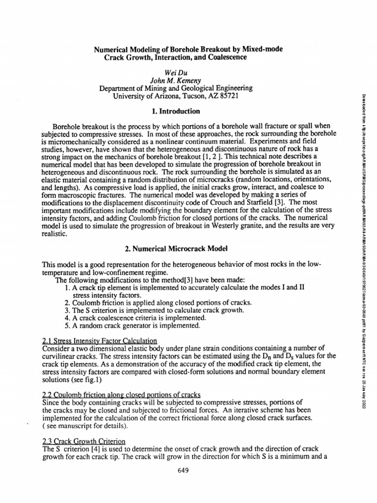 Numerical modeling of borehole breakout | PDF | Fracture | Materials