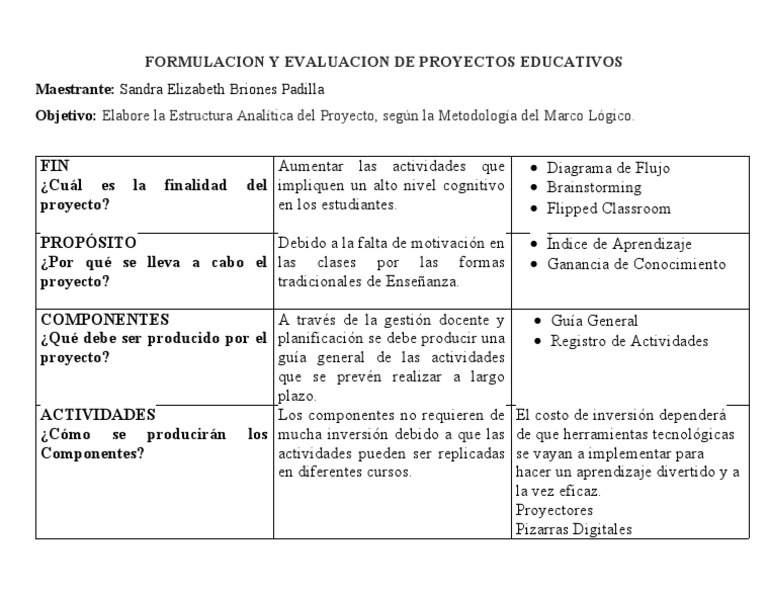 Formulacion y Evaluacion de Proyectos Educativos 3 | PDF