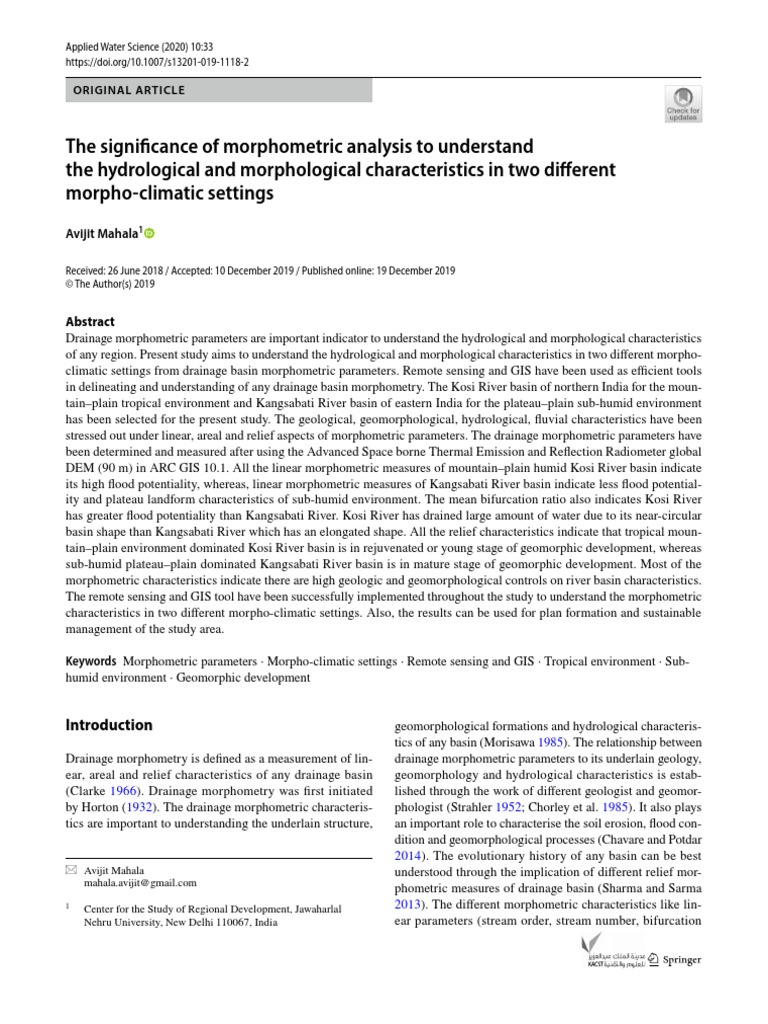 The Significance of Morphometric Analysis To Understand The ...