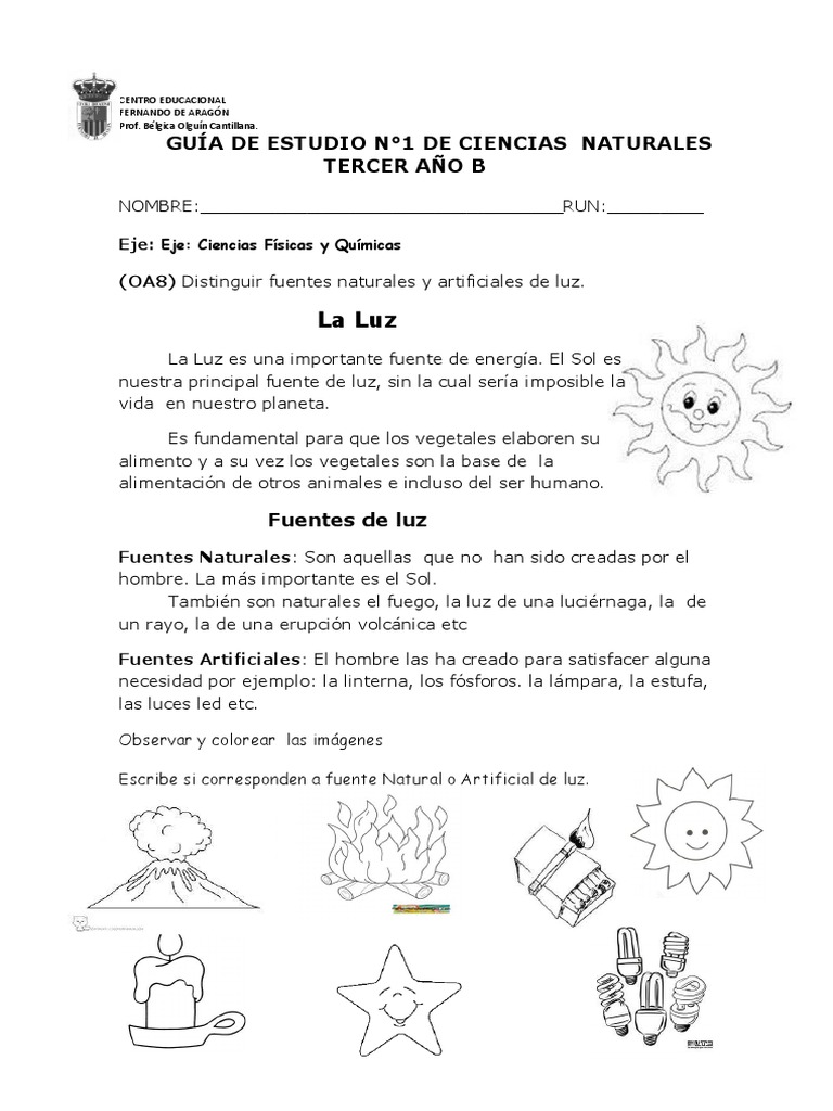 3º La Luz Fuentes Naturales y Artificiales 1 | PDF