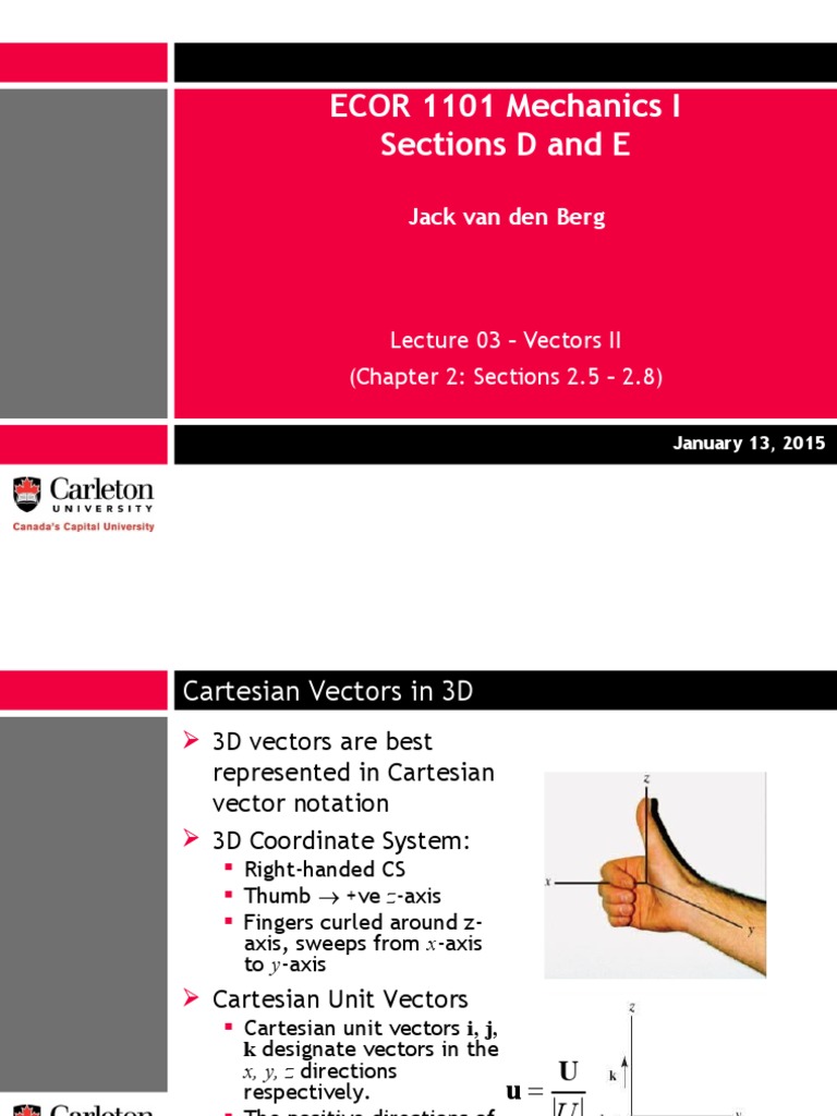 L03 Vectors Ii Pdf Cartesian Coordinate System Euclidean Vector