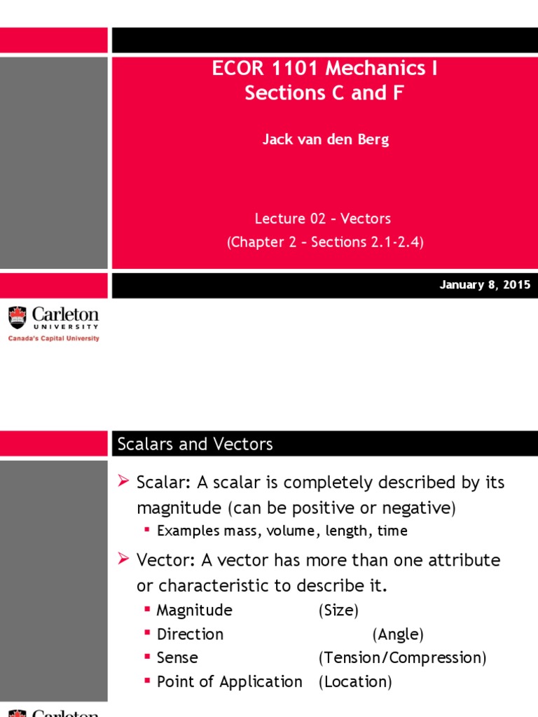 L02 Vectors I Pdf Euclidean Vector Force