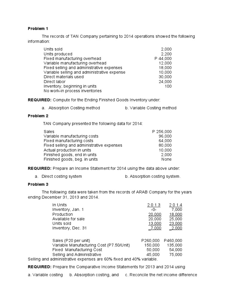 MAS Sample Prob Variable Costing Harina | PDF | Cost Of Goods Sold ...