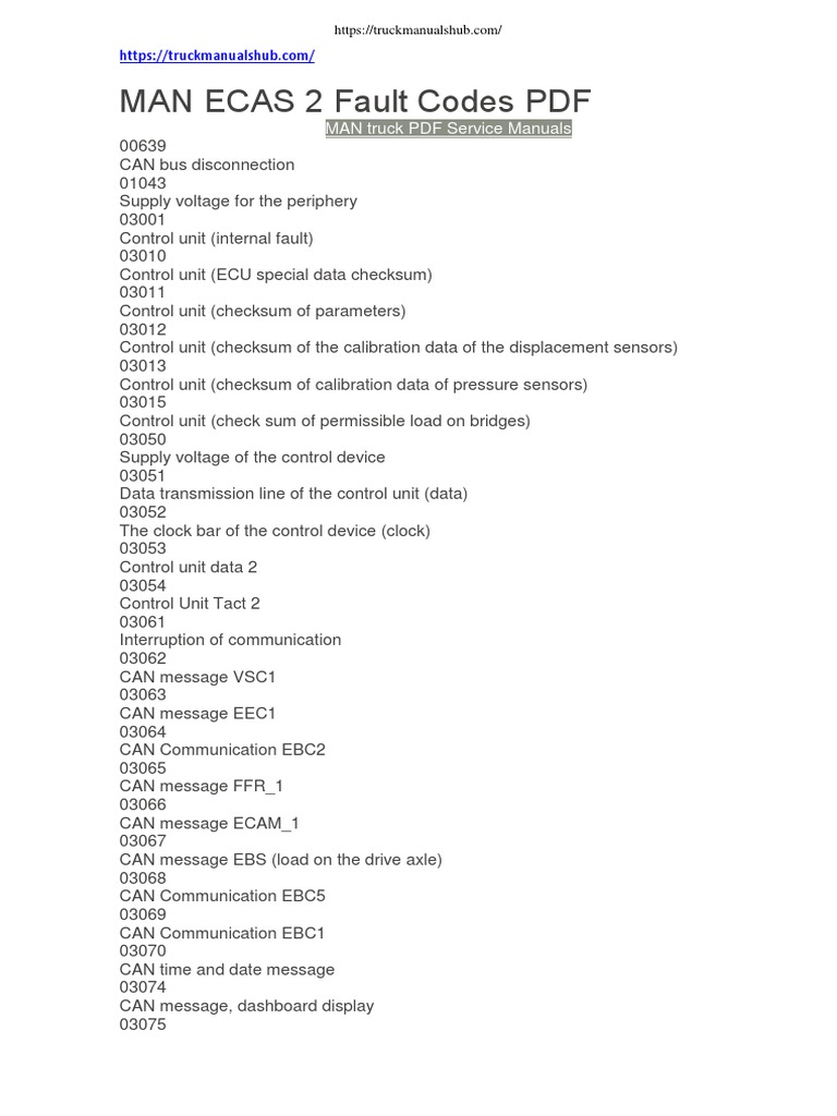 MAN ECAS 2 Fault Codes PDF | PDF | Valve | Mechanical Engineering
