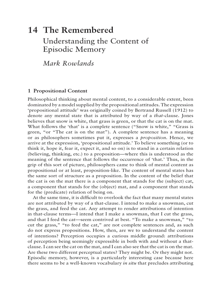 Understanding Episodic Memory Content | PDF | Proposition | Mind