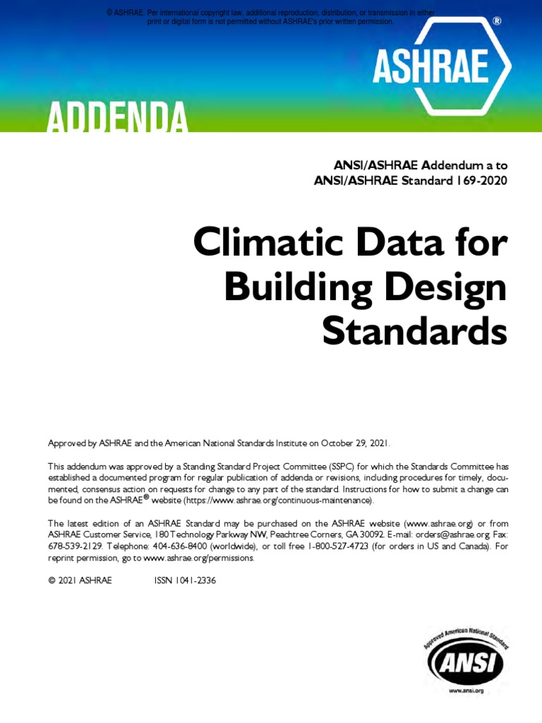 Climatic Data For Building Design Standards: ANSI/ASHRAE Addendum A To ...