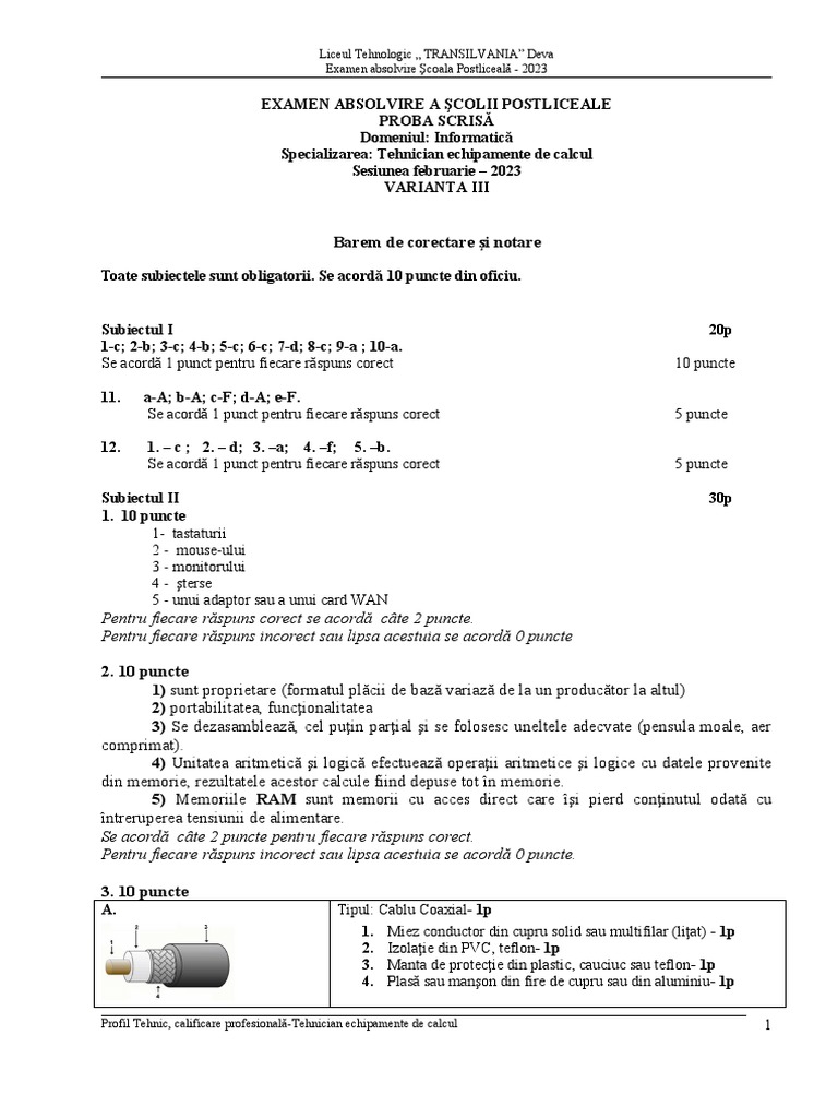 Barem VARIANTA 3 - 2023 | PDF
