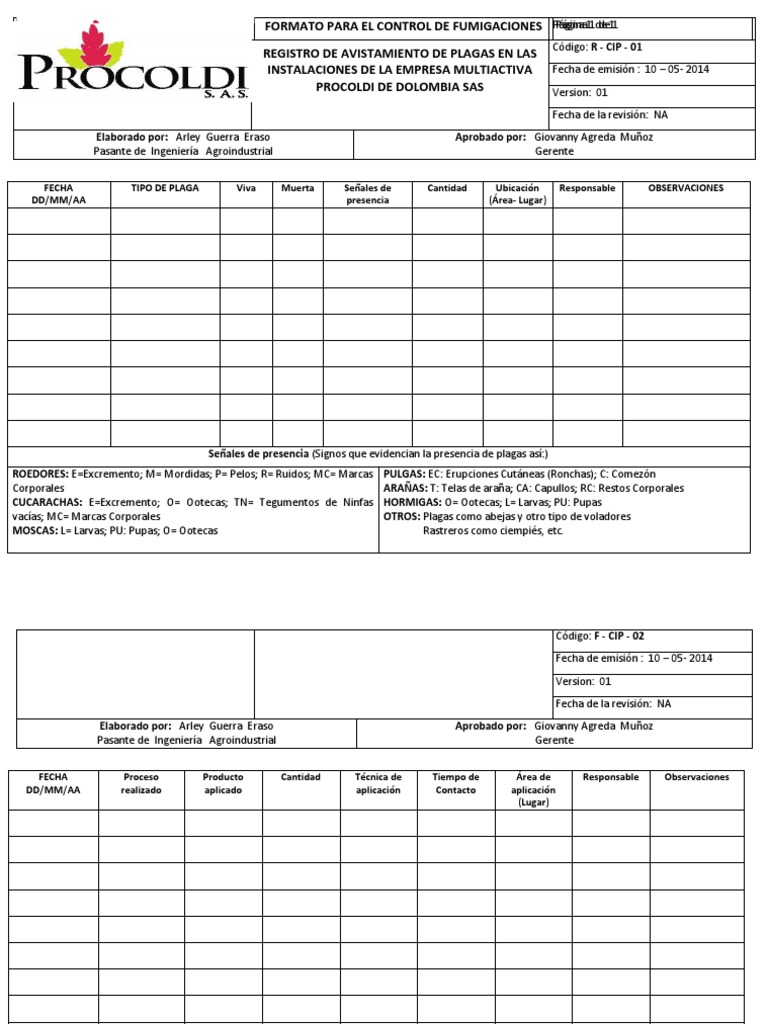 Formatos de Registro de Control y Verificacion | PDF | Hexapoda | Insectos