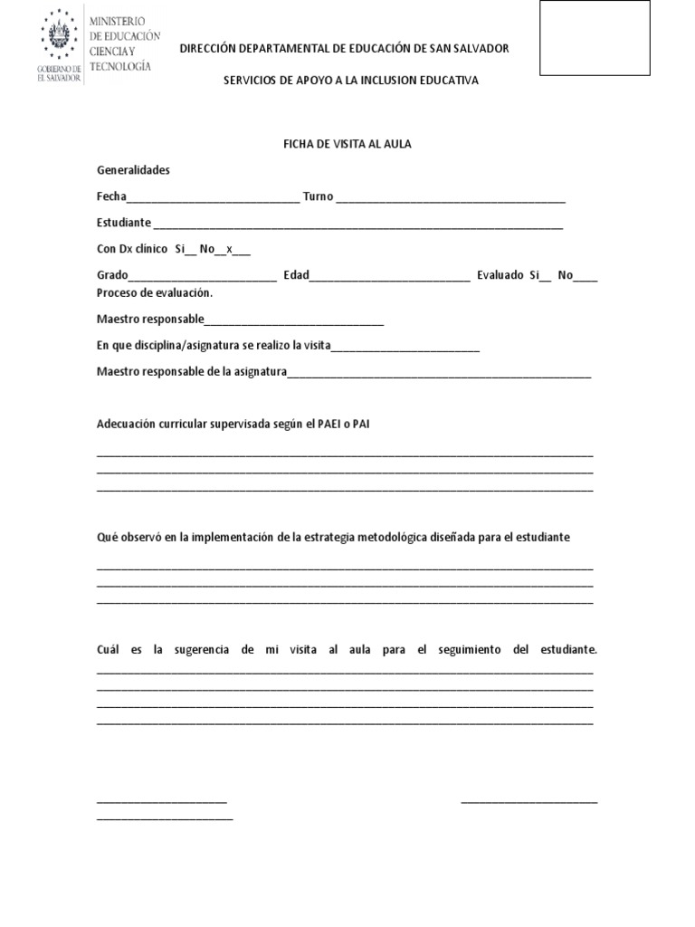 Ficha de Visita Educativa Inclusiva | PDF