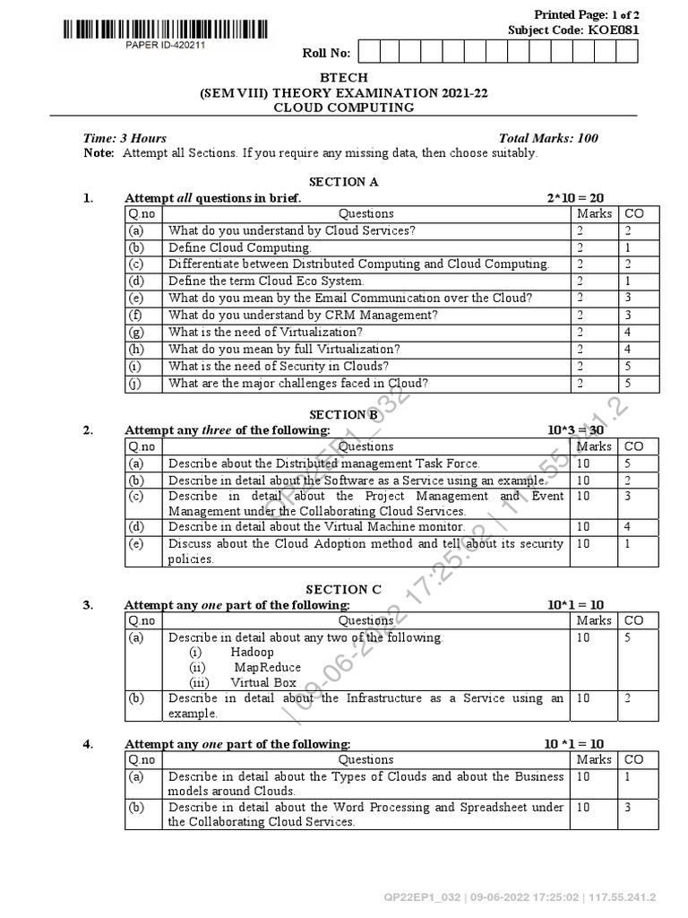 BTech Cloud Computing Exam | PDF | Cloud Computing | Computing