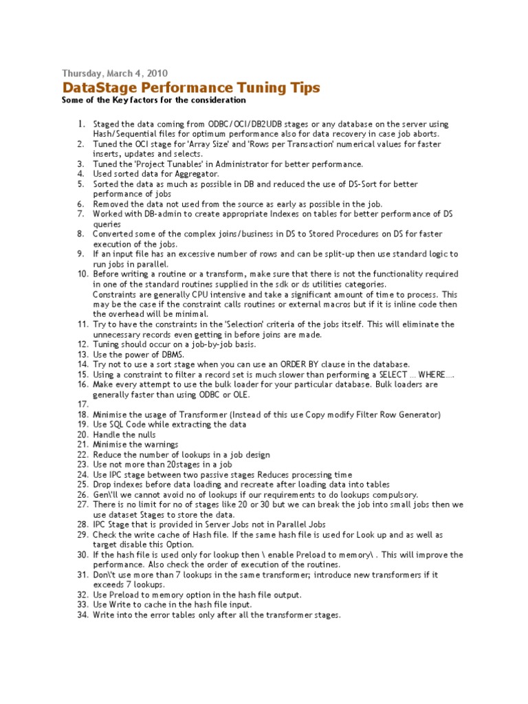 Datastage Performance Tuning Tips: Thursday, March 4, 2010 | PDF | Database Index | Subroutine