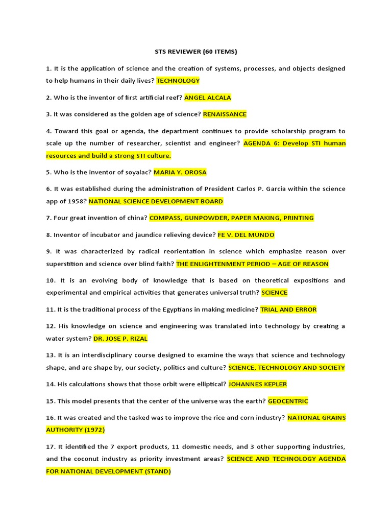 Sts Reviewer (60 Items) | PDF | Science | Observation