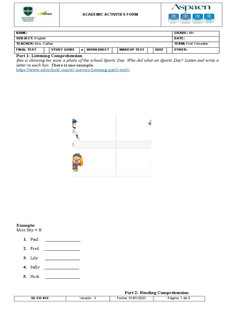 A1 Movers Listening & Reading Test Guide | PDF