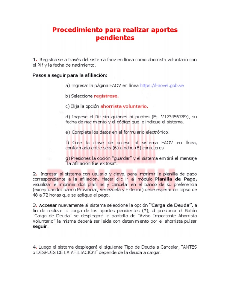 Procedimiento de Aportes FAOV en Línea | PDF