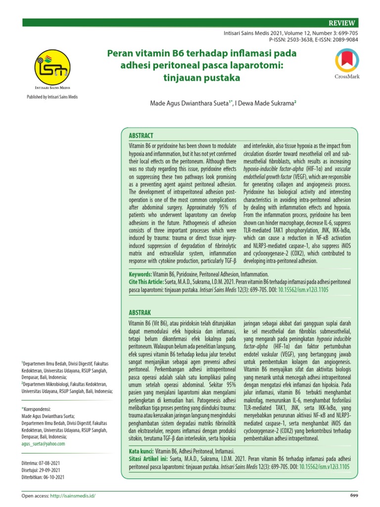 Peran Vitamin B6 Terhadap Inflamasi Pada Adhesi Peritoneal Pasca ...