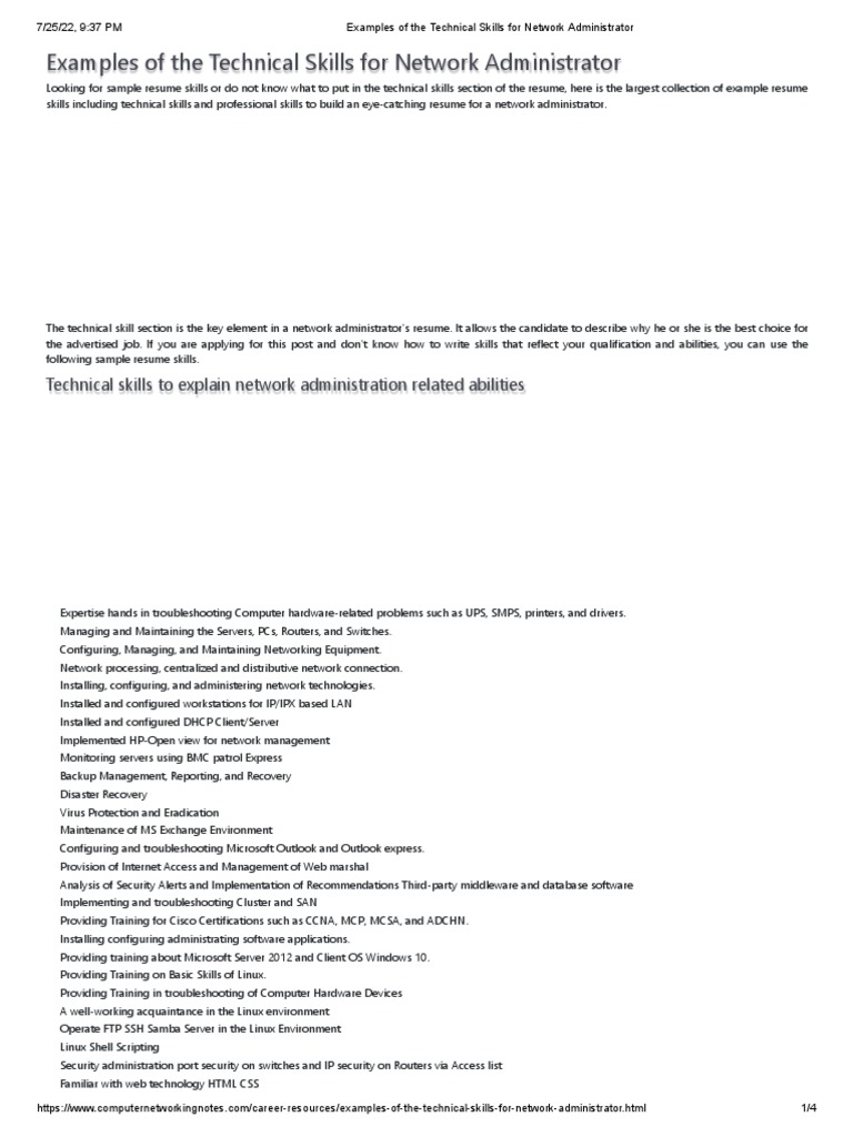 Examples of The Technical Skills For Network Administrator | PDF | Computer Network | Server ...