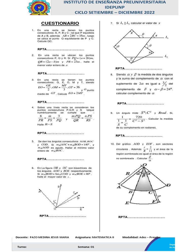 Mate 2 Idepunp SEMANA 1 | PDF | Geometría Elemental | Matemática Elemental