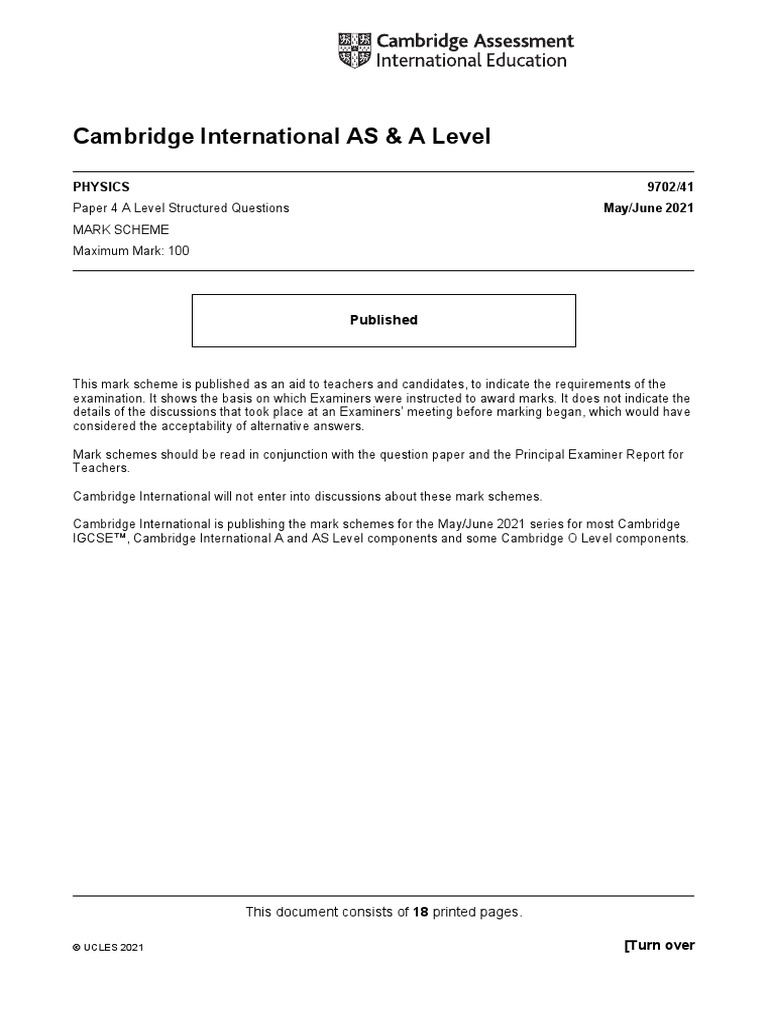 June 2021 Mark Scheme Paper 41 | PDF