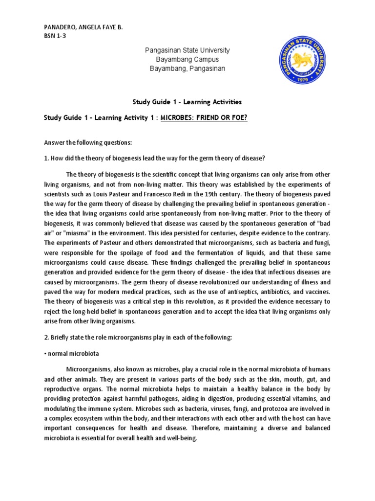 Study Guide 1 Learning Activities | PDF | Microbiota | Sewage Treatment