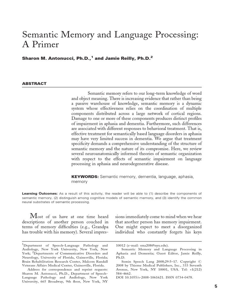 Semantic Memory and Language Processing | PDF
