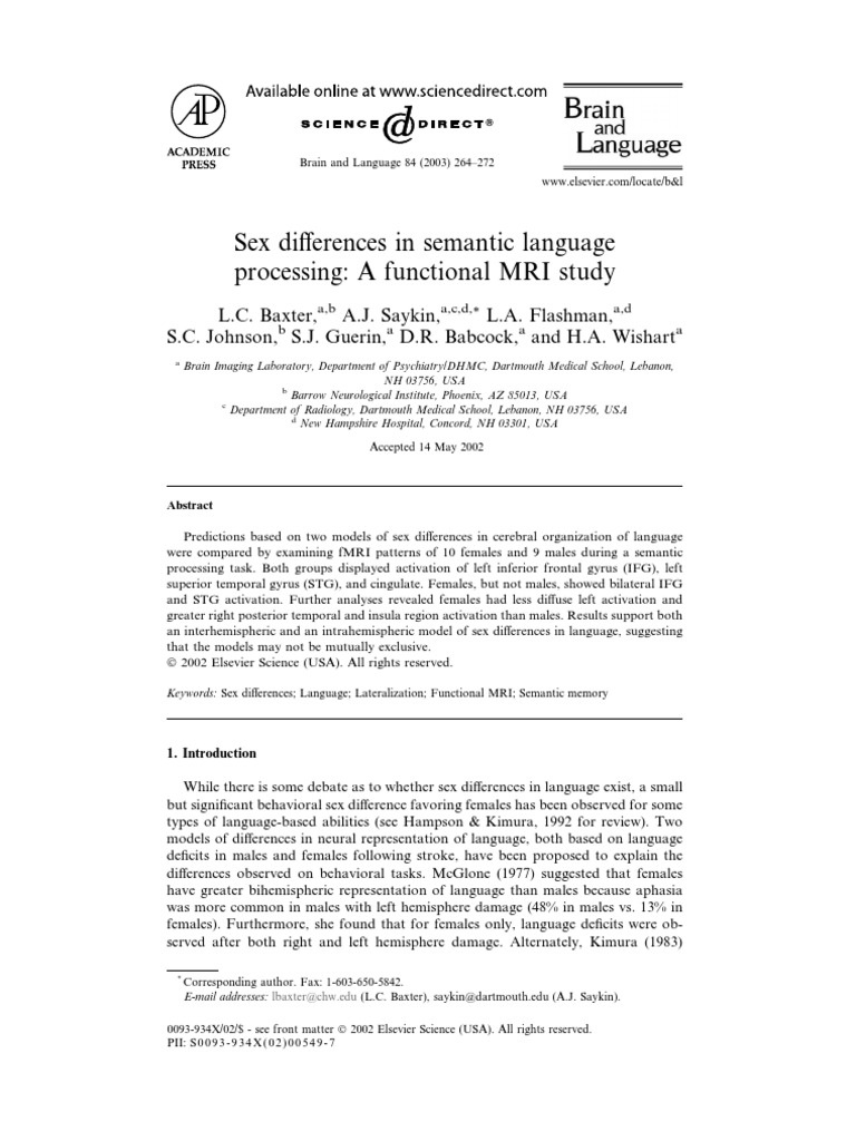 Sex Differences In Semantic Language Processing Pdf