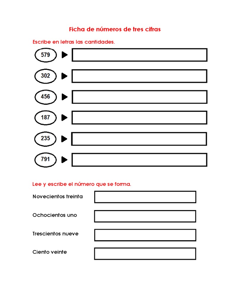 Ficha de Numeros de Tres Cifras | PDF