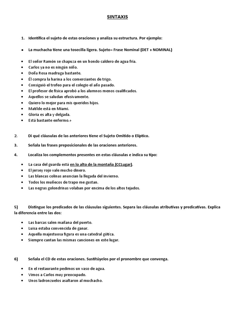 Sintaxis 2º Bach 3eval | PDF | Oración (Lingüística) | Asunto (gramática)