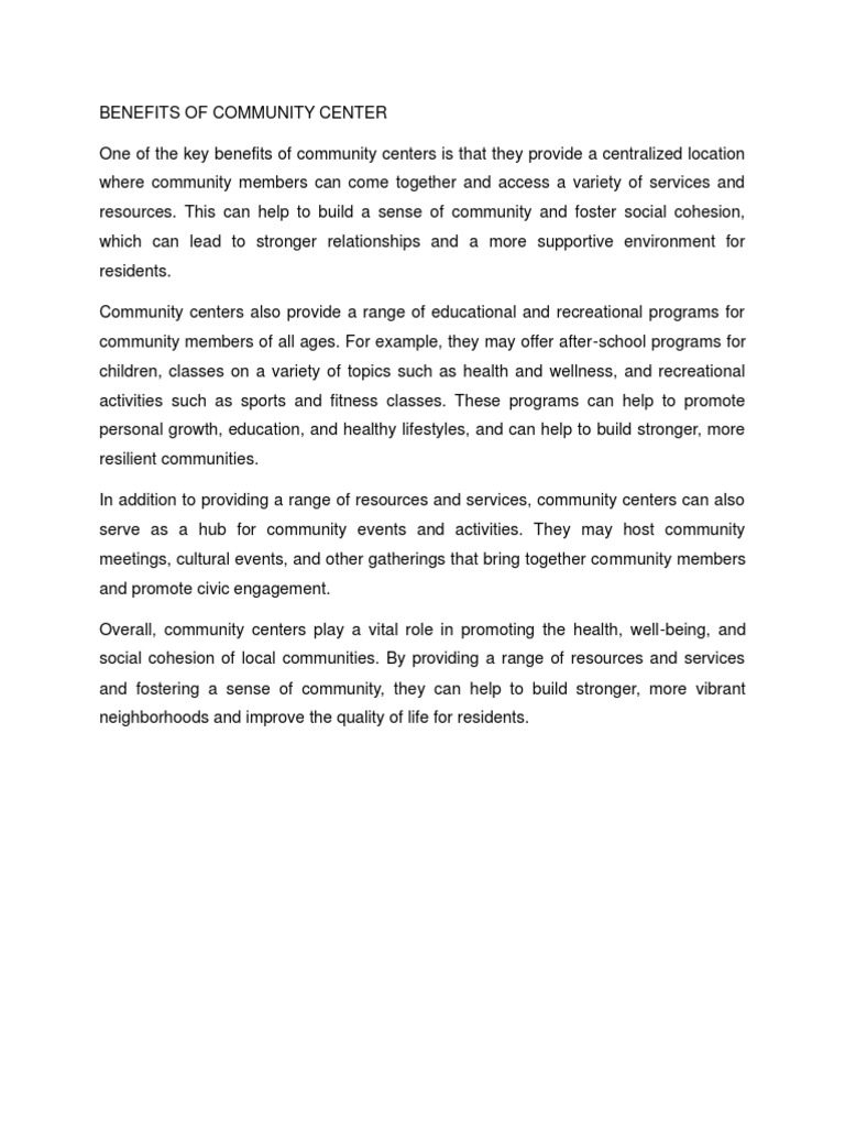 Importance And Benefits Of Community Centers Pdf Social Science