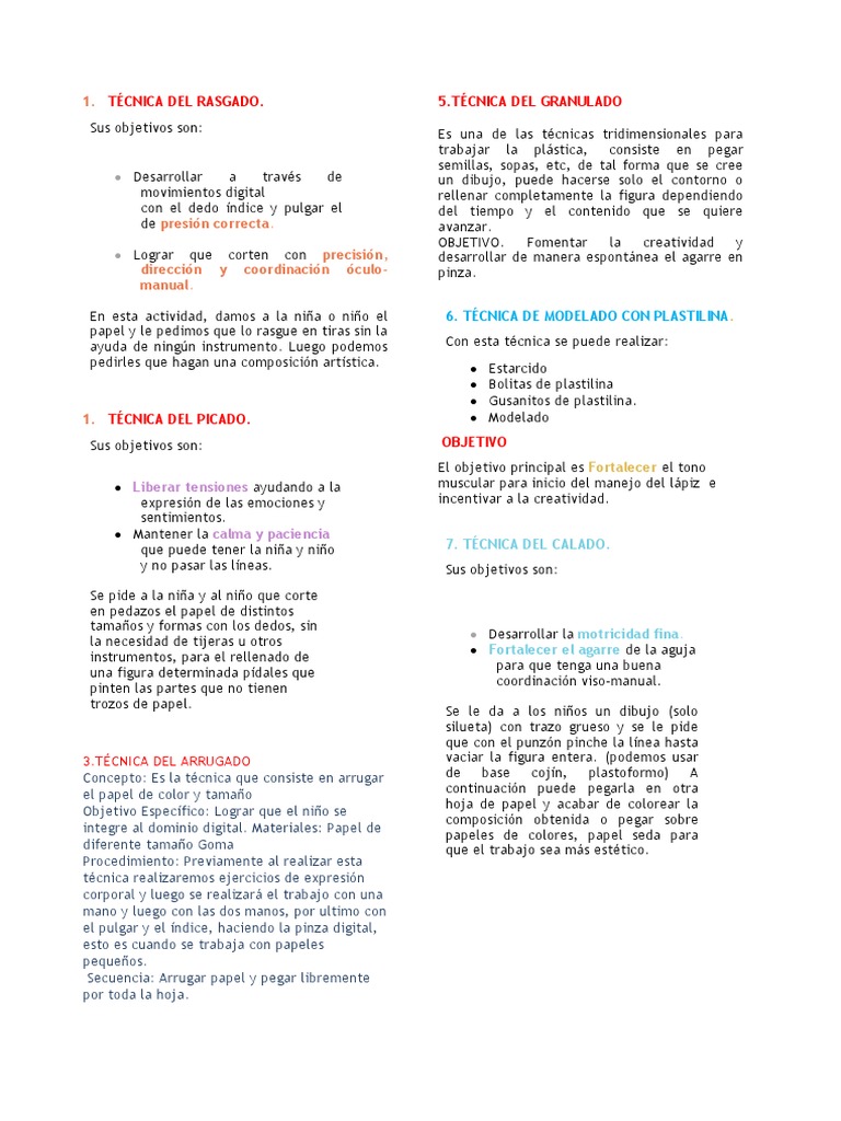 Técnicas De Rasgado Y Motricidad Fina Pdf Papel Dibujo