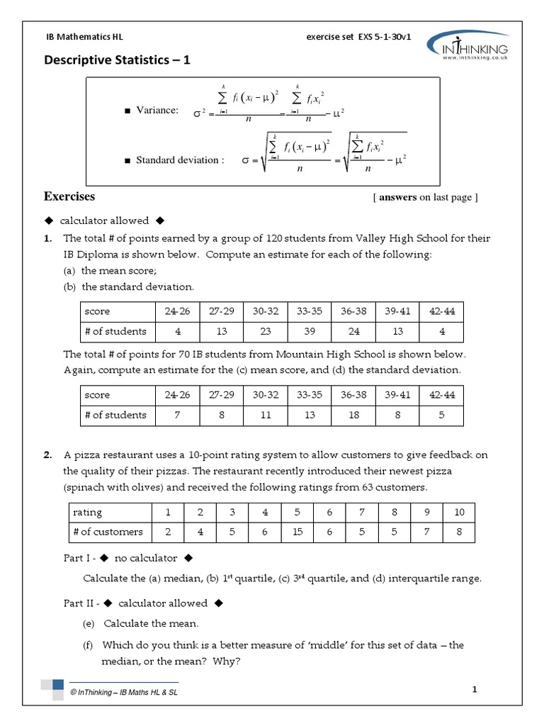 EXS 5-1-30v1 HL Descriptive Stats | PDF