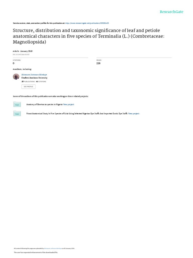 Anatomical Study of Terminalia Leaves | PDF | Leaf | Plants