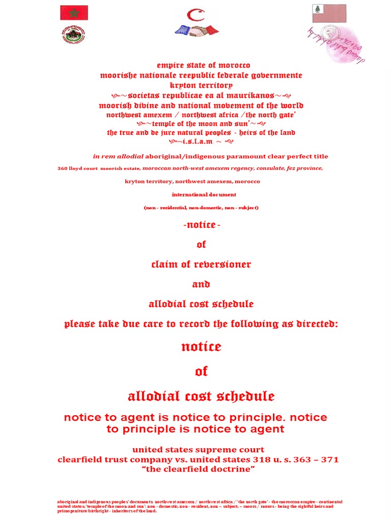 Allodial Fee Schedule Earl Julian Lloyd El | PDF