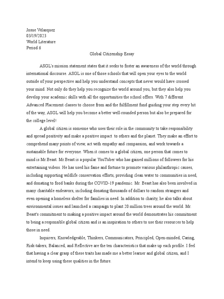 Global Citizenship Essay Final Draft 2 | PDF | Empathy | Learning
