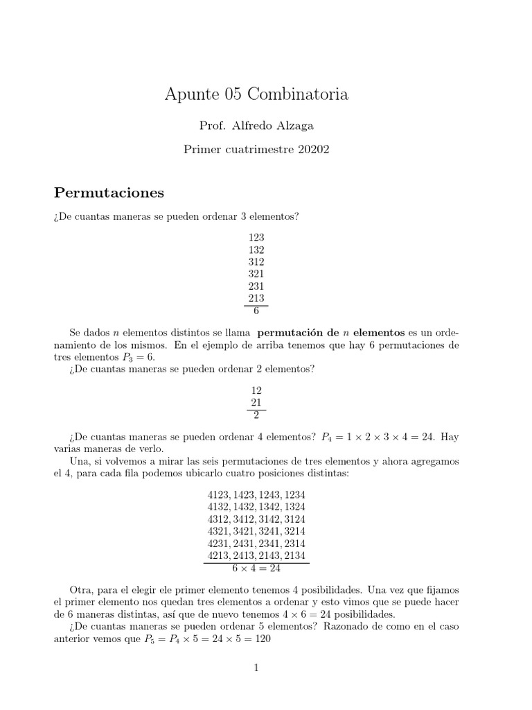 A05 Combinatoria | Descargar gratis PDF | Objetos matemáticos | Matemáticas