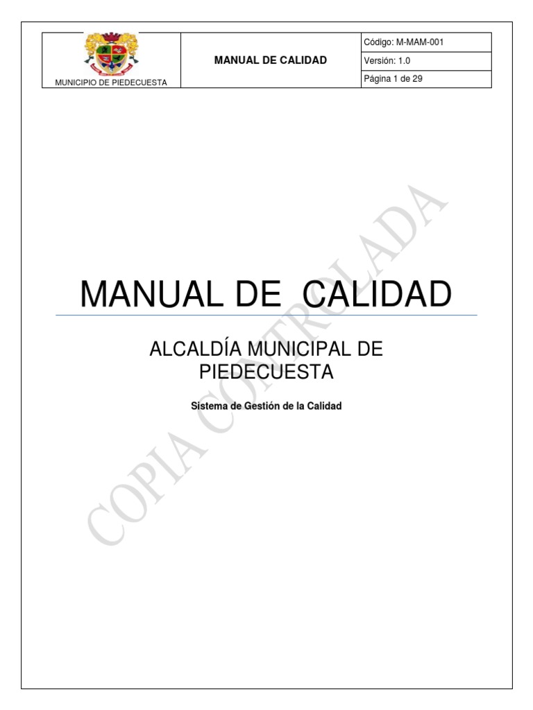 Manual de Calidad Versión 1.0 | PDF | Calidad (comercial) | Gestión de la calidad