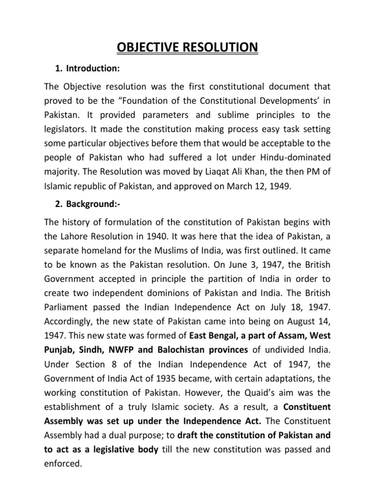 Objective Resolution laid foundation for Pakistan's constitution | PDF ...