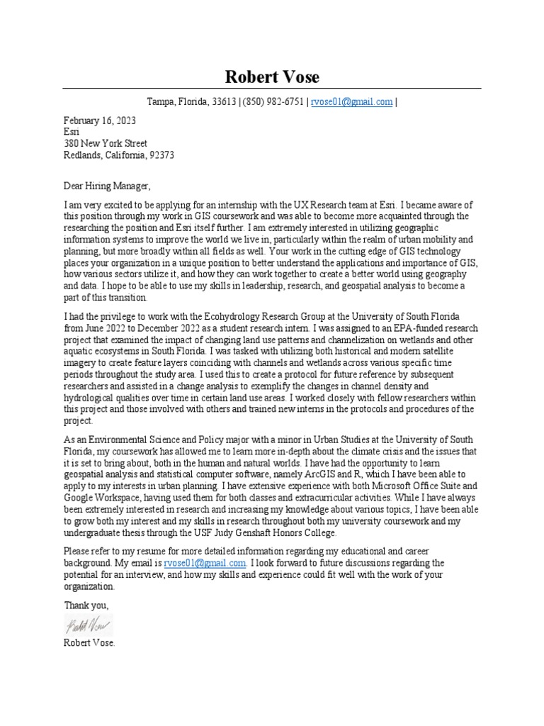 Rvose Cover Letter Final | PDF