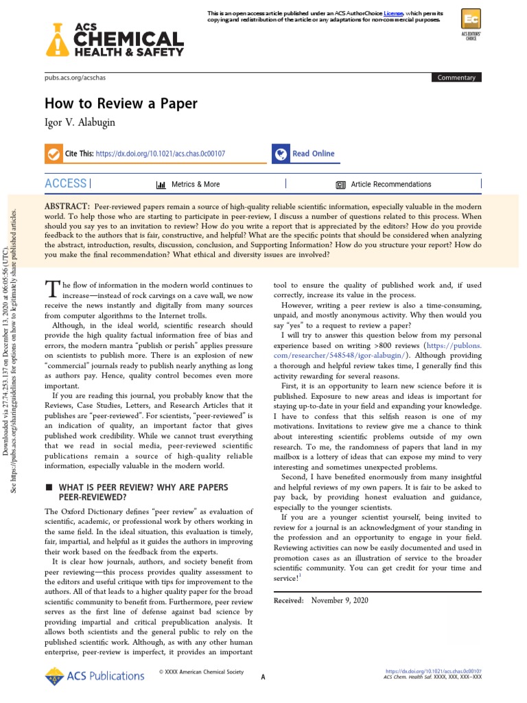 ACS How To Review A Paper | Download Free PDF | Peer Review | Science