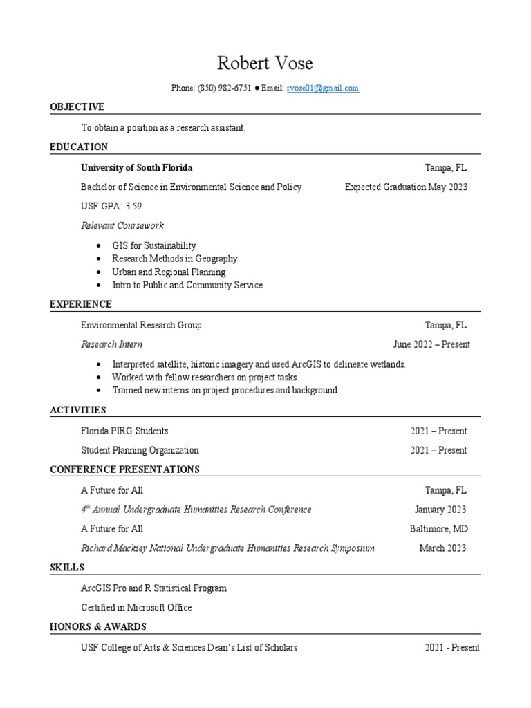 Robert Vose Resume 1 | PDF