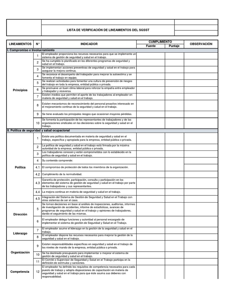 Lista de Verificacion de SST | PDF