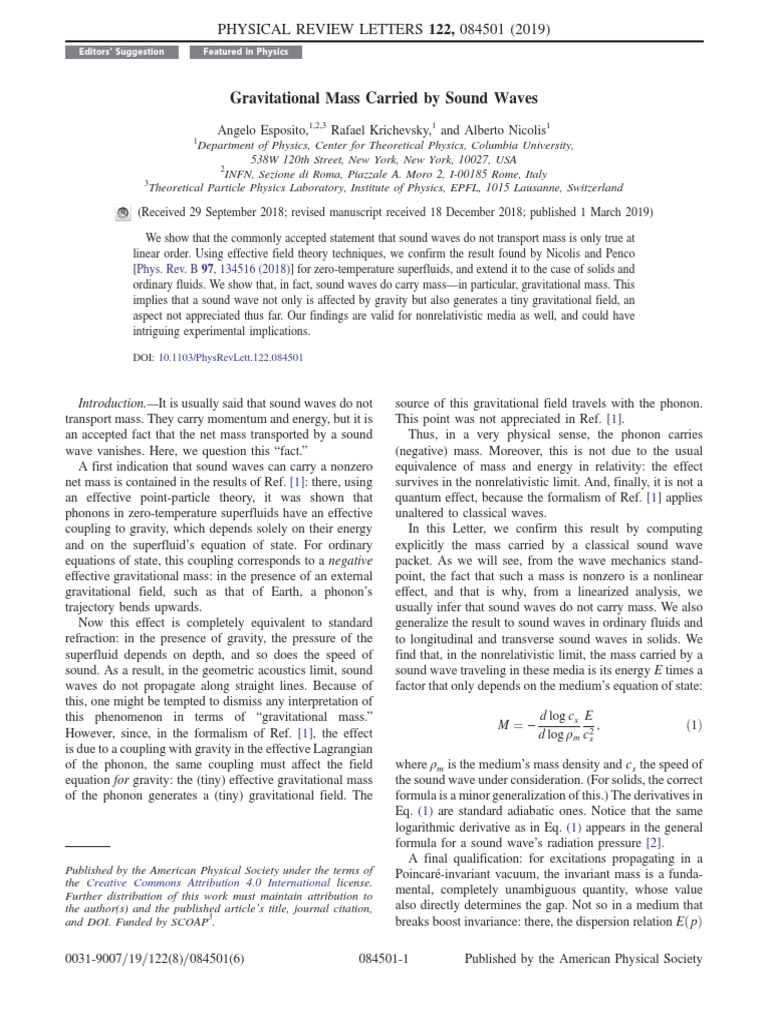 Gravitational Mass Carried by Sound Waves | PDF | Waves | General ...