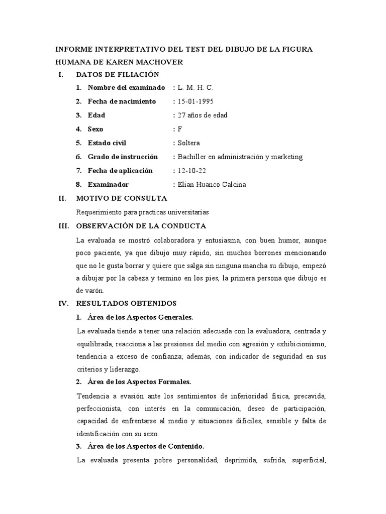 Informe de Machover | PDF | Agresión | Conceptos psicologicos