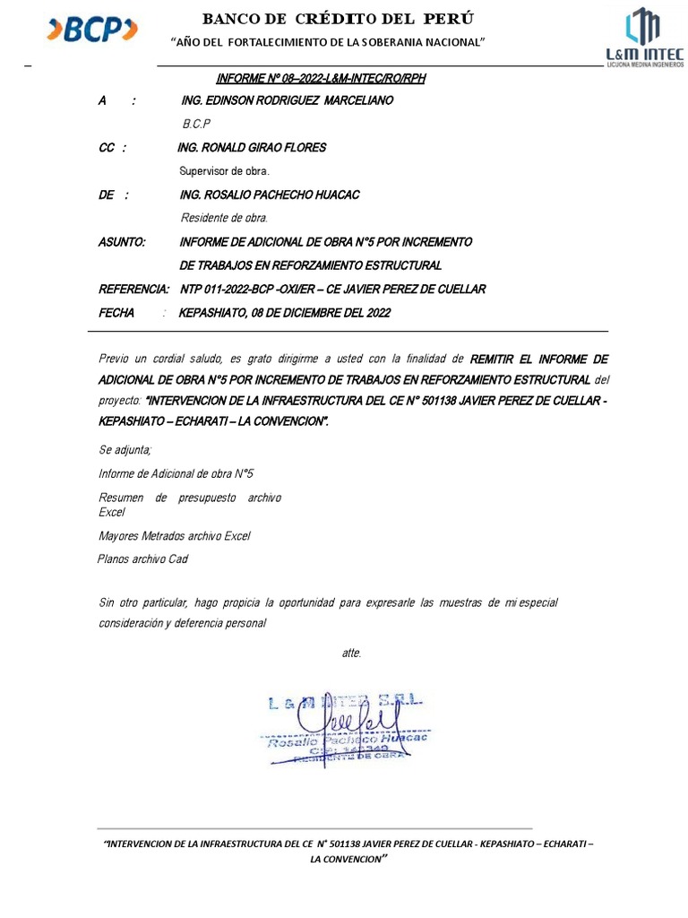 Informe de Adicional de Obra N°5 | PDF | Hormigón | Materiales