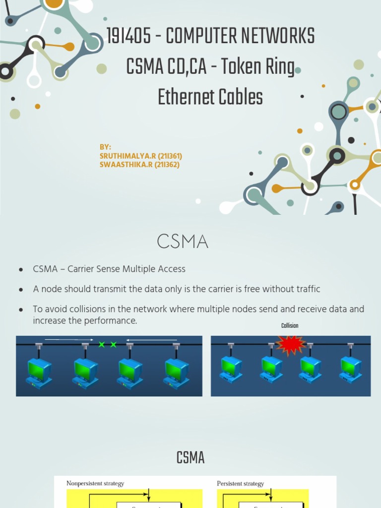 19I405 - Computer Networks CSMA CD, CA - Token Ring Ethernet Cables | PDF