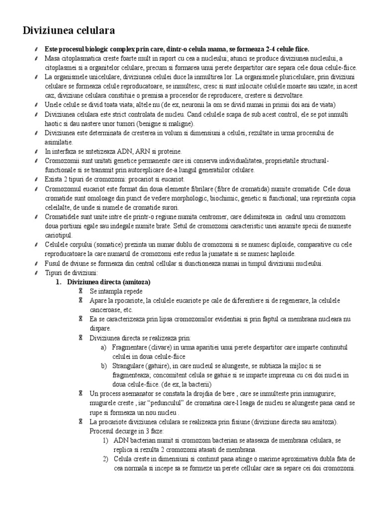 Diviziunea Celulara: Este Procesul Biologic Complex Prin Care, Dintr-O ...