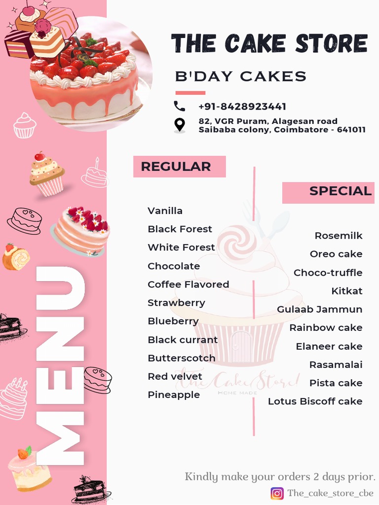 The Cake Store: B'Day Cakes | PDF